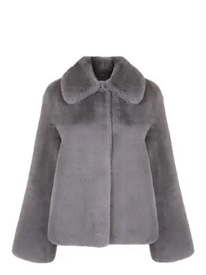 ISSY LONDON Luxe Faux Fur Collar Jacket - Gray