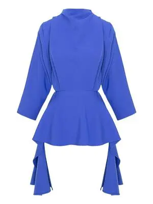 CONCEPT A TROIS Structured Ruffle Blouse - Blue