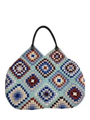 SPRINGMOONATELIER Handmade Crochet Plaid Tote - Blue