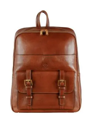 TIME RESISTANCE Full-grain Leather Backpack Travel Bag - Brown