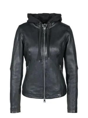FREAKY NATION Fitted Leather Jacket With Detachable Hood - Black