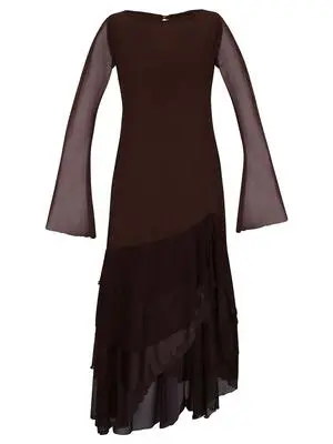 NELBLU Mesh Maxi Dress With Ruffle Detail - Brown