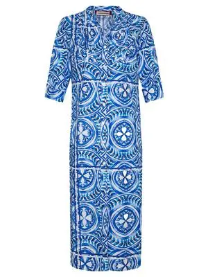 UNEXPECTEDONE Printed Long Sleeve Maxi Dress - Blue/white