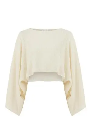 LILAMIE Long Sleeve Boat Neck Blouse - Beige