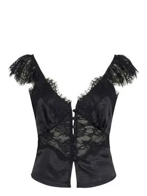 MODENAIRE Lace Trim Satin Corset Top - Black