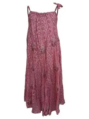 JOSHI Silk Beaded Tie Shoulder Dress - Pink