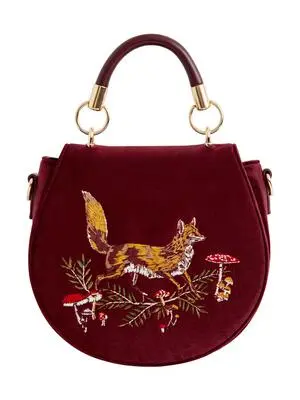 FABLE ENGLAND Fox & Mushroom Embroidered Saddle Bag - Red