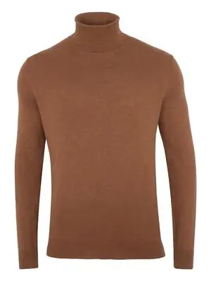 PAUL JAMES KNITWEAR Ultra Fine Cotton Roll Neck Jumper - Gold