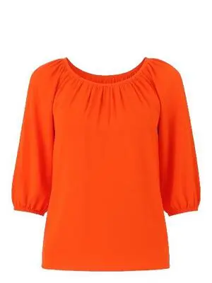CONQUISTA Ruffle Neck Top - Orange