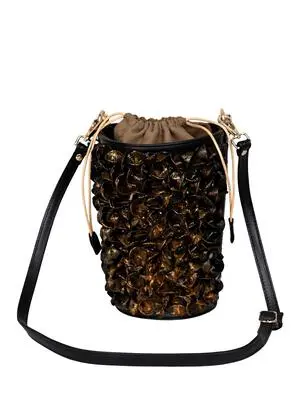 F3ROG BY RANA F3rog Leather Bucket Bag With Crossbody Strap - Black