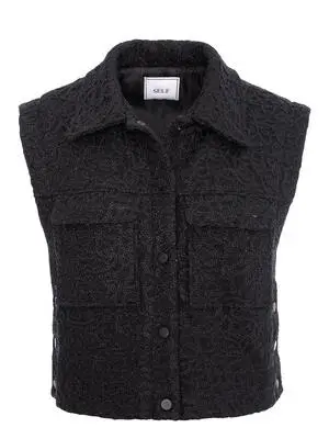 CONCEPT A TROIS Sleeveless Textured Vest With Embroidery - Black