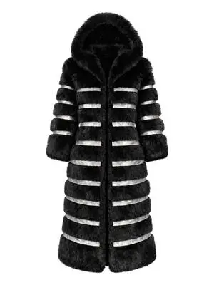 HARMONIA NY Extra Long Hooded Faux Fur Coat - Black