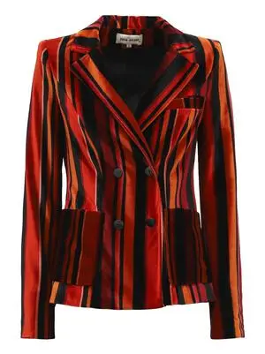 JULIA ALLERT Velvet Striped Double-breasted Jacket - Black/red