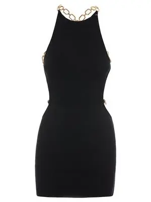 NISSA Backless Knitted Mini Dress With Chain Detail - Black