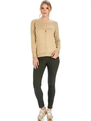 PERALUNA Mila O-neck Cotton Cardigan - Beige