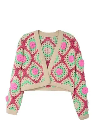 Saachi Rosette Crochet Cardigan - White