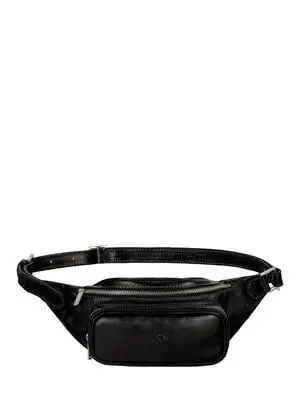TIME RESISTANCE Full-grain Leather Belt Bag - Black