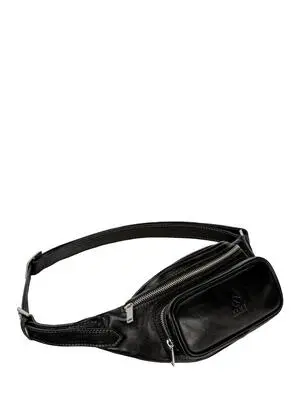 TIME RESISTANCE Full-grain Leather Belt Bag - Black