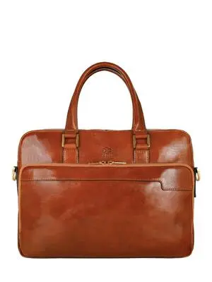TIME RESISTANCE Orlando Leather Briefcase Laptop Bag - Brown