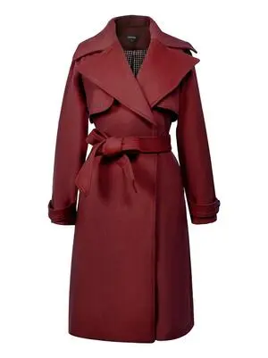SMART AND JOY Shoulder Flaps Woolen Coat - Red