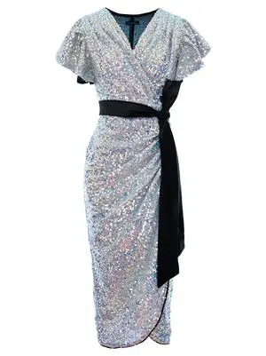 CONCEPT A TROIS Sequin Embellished Midi Wrap Dress - Blue