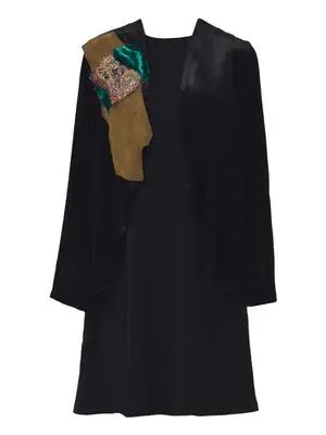 SANIYA KHAN Silk Panne Velvet Applique Jacket - Black