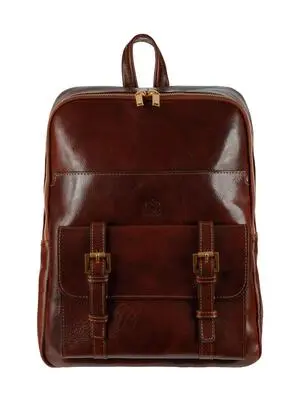 TIME RESISTANCE Leather Backpack Travel Bag - Brown