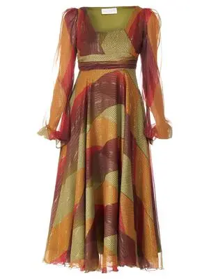SOFIA TSERETELI Long Silk Patchwork Dress - Green