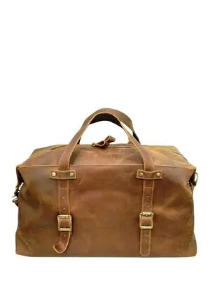 TOURI Large Genuine Leather Holdall Light - Brown