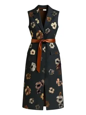 RICHA SHARMA Floral Noir Longline Waistcoat - Black/brown/gold