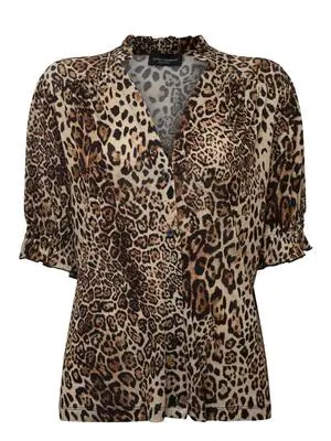 JAMES LAKELAND Leopard Print Italian Jersey Blouse - Brown