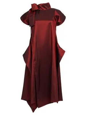 BIANCA POPP Halves Shoulder Ribbon Asymmetrical Taffeta Dress - Red