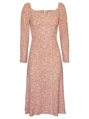 2KSTYLE Floral Print A-line Viscose Midi Dress - Orange