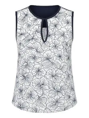 CONQUISTA Floral Keyhole Top - Blue