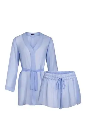 JE MÉRITE (I DESERVE) Silk Chiffon Shirt Dress And Tap Short Set - Blue