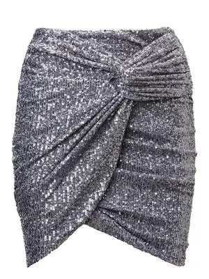 BLUZAT Sequin Knot Detail Skirt - Silver