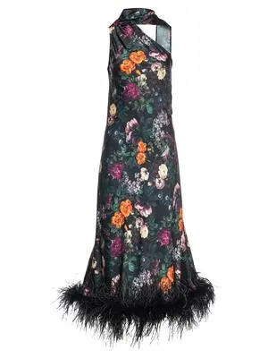 VASILIKI ATELIER Liya Cannes Floral Maxi Dress With Faux Feather Trim - Black