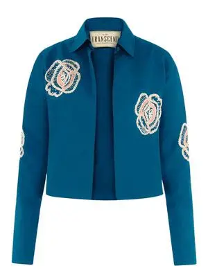 TRANSCEND Embroidered Cotton-linen Jacket - Blue