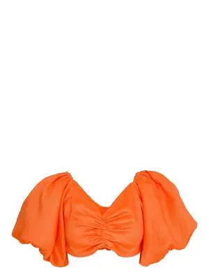 OFUURE Linen Skye Puffy Sleeve Crop Top - Orange
