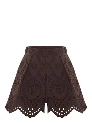 THISISU COLLECTION High-waisted Broderie Anglaise Shorts - Brown