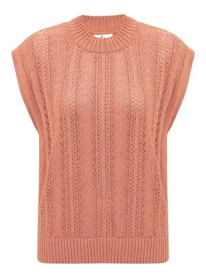 PERALUNA O-neck Openwork Knit Blouse - Brown