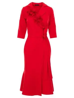 CONCEPT A TROIS Wrap Blazer Dress With Floral Applique - Red