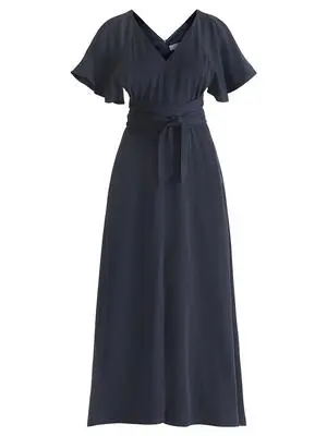 PAISIE Maxi Dress With Waist Tie - Blue