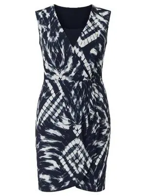 CONQUISTA Printed Faux Wrap Dress With Uneven Hemline - Black