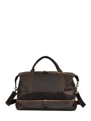 TOURI Leather Duffel Bag With Suit Compartment - Brown