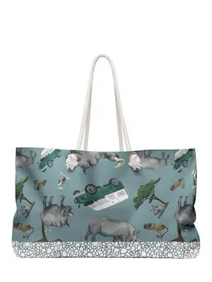 PIPER & FOX Rhino Safari Print Mahjong/weekender Bag - Blue/grey