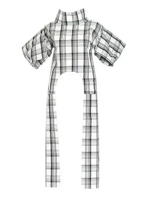 BIANCA POPP Long Sides Top In Tartan Taffeta - White