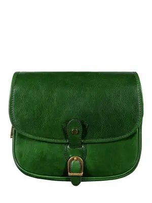 TIME RESISTANCE Full-grain Leather Crossbody Bag - Green