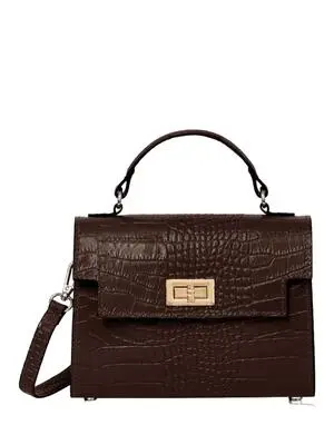 BETSY & FLOSS Ardea Croc Top Handle Handbag - Brown