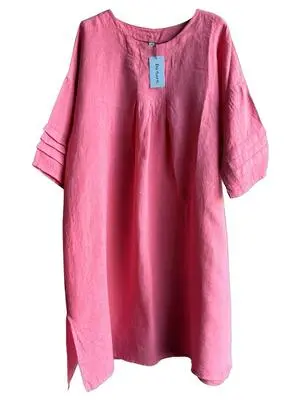 REUNION HOME Linen Dress With Sleeve Details Red